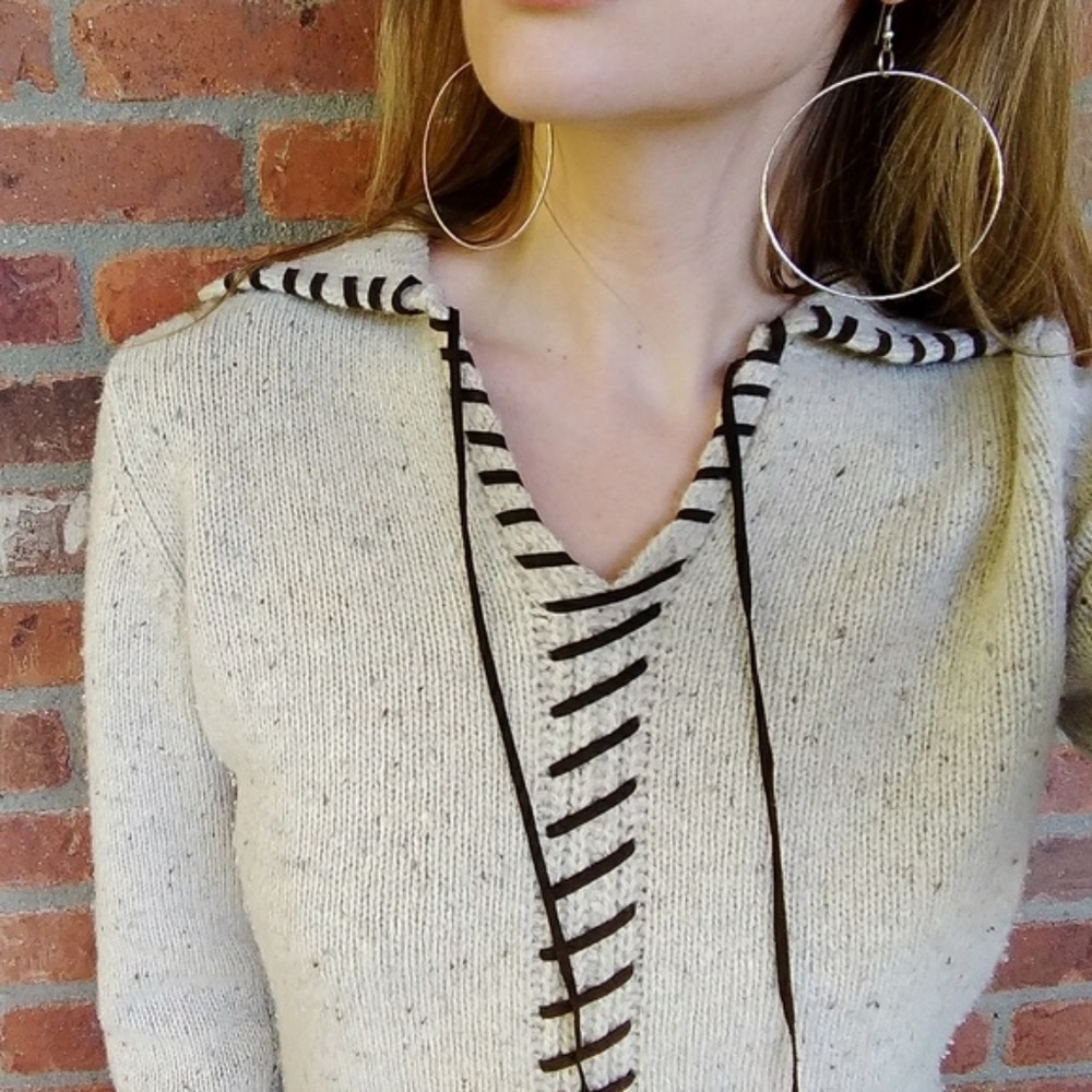 Etcetera Unique Wool Sweater With Leather String - Gem